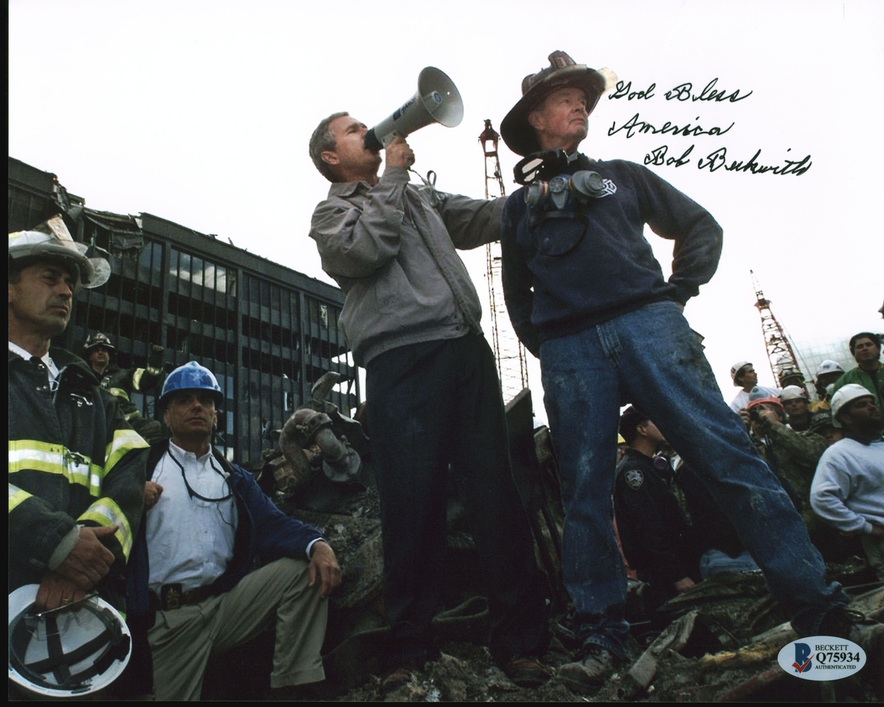 Bob Beckett Signed NYFD 8x10 Photo Inscribed "God Bless America ...