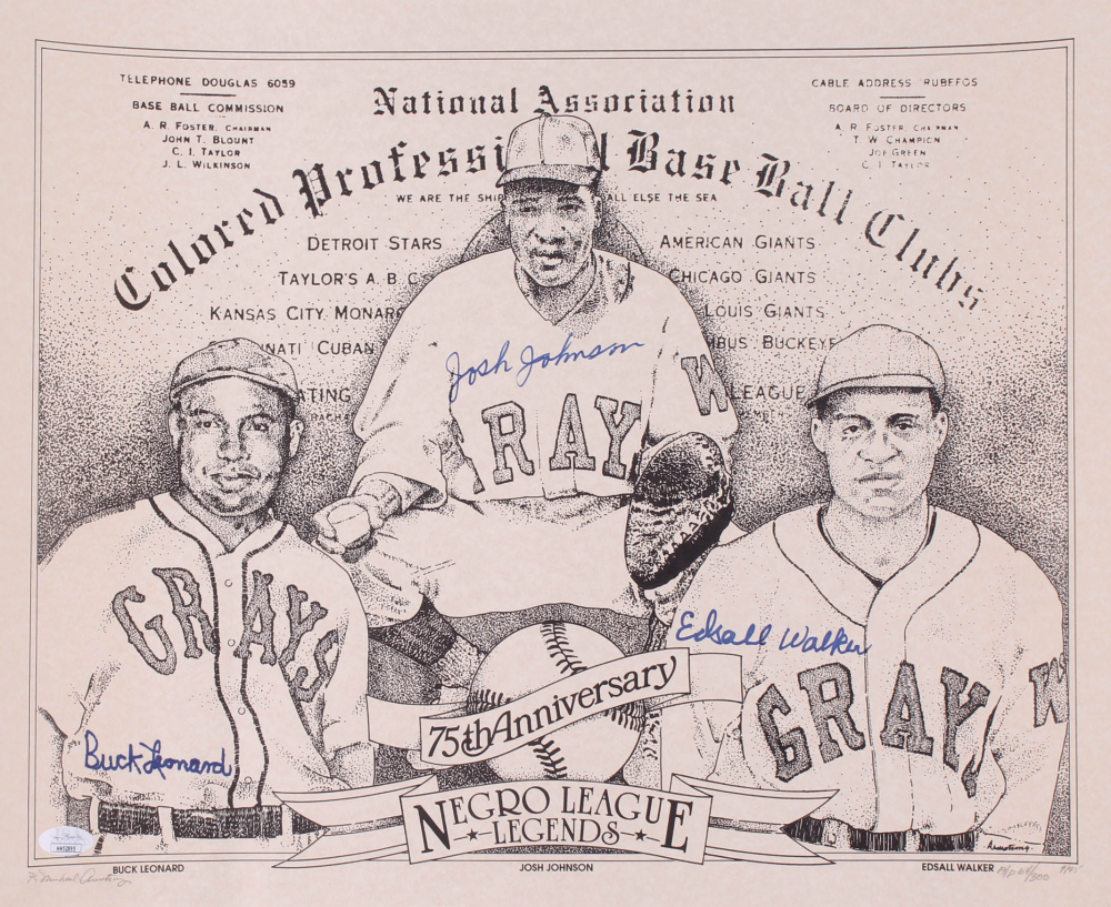 Buck Leonard, Edsall Walker & Josh Johnson Signed 16x20 LE Lithograph ...