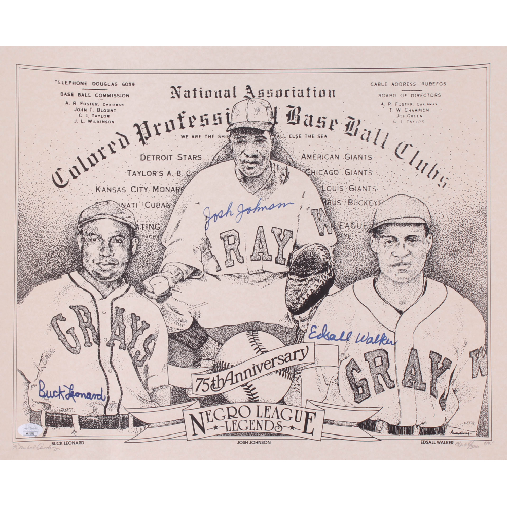 Buck Leonard, Edsall Walker & Josh Johnson Signed 16x20 LE Lithograph ...