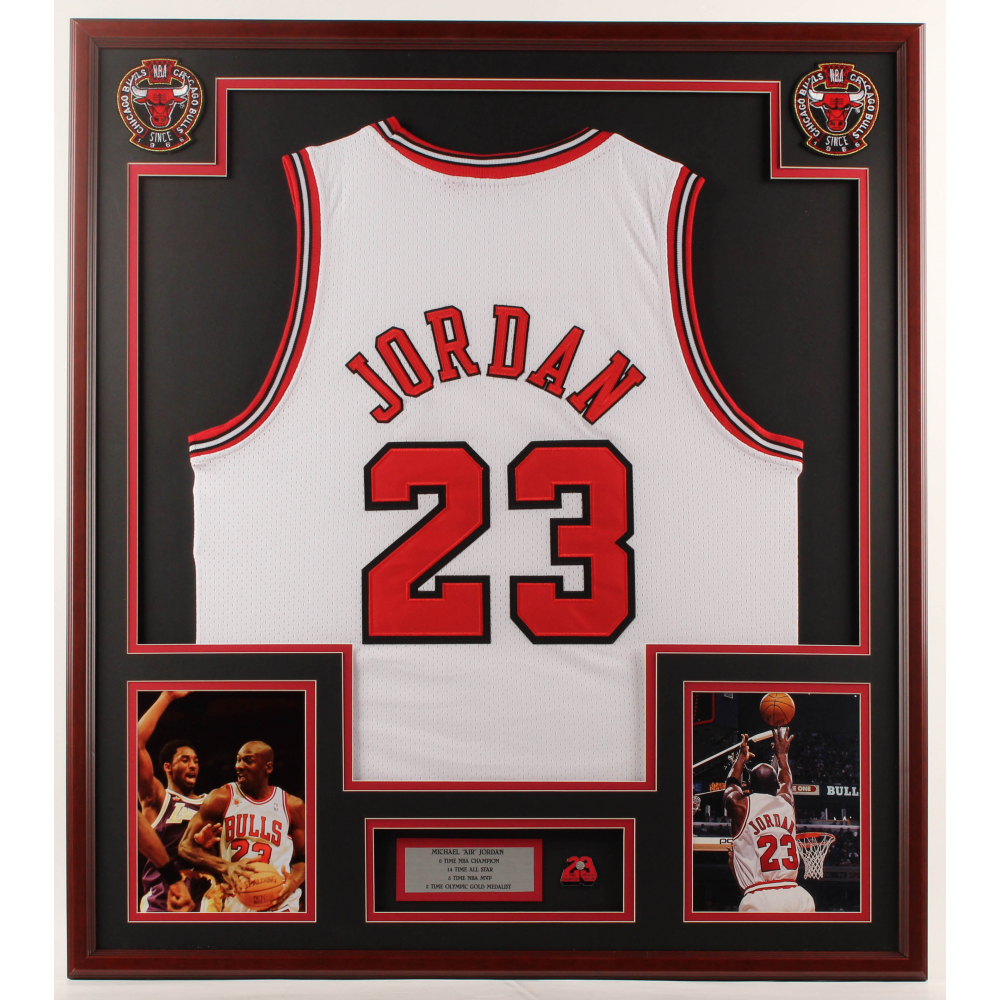 Michael Jordan 32x36 Custom Framed Jersey Display with Michael Jordan ...