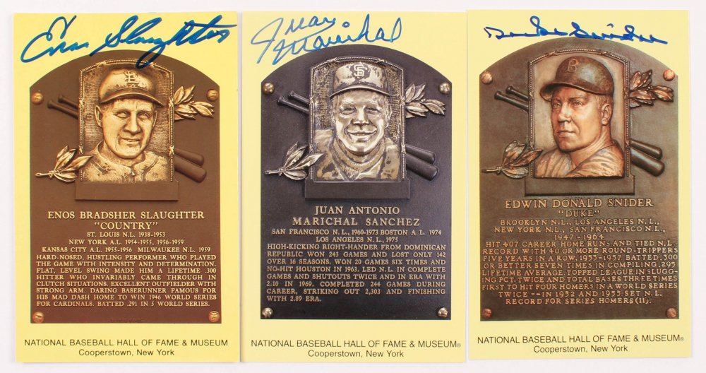 Lot of (3) Signed Hall of Fame Plaque Postcards With Duke Snider, Enos ...
