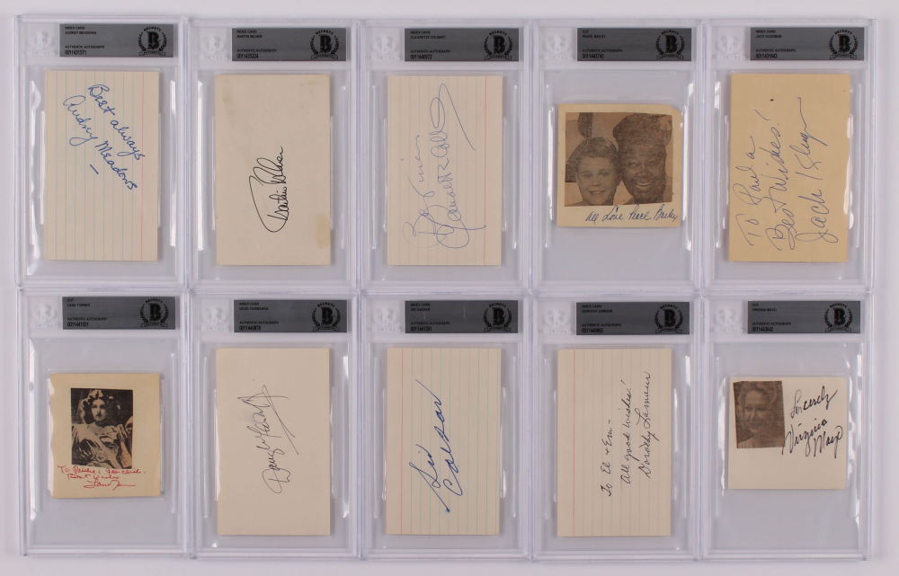 Lot of (10) Signed Celebrity Cuts with Audrey Meadows, Martin Milner ...