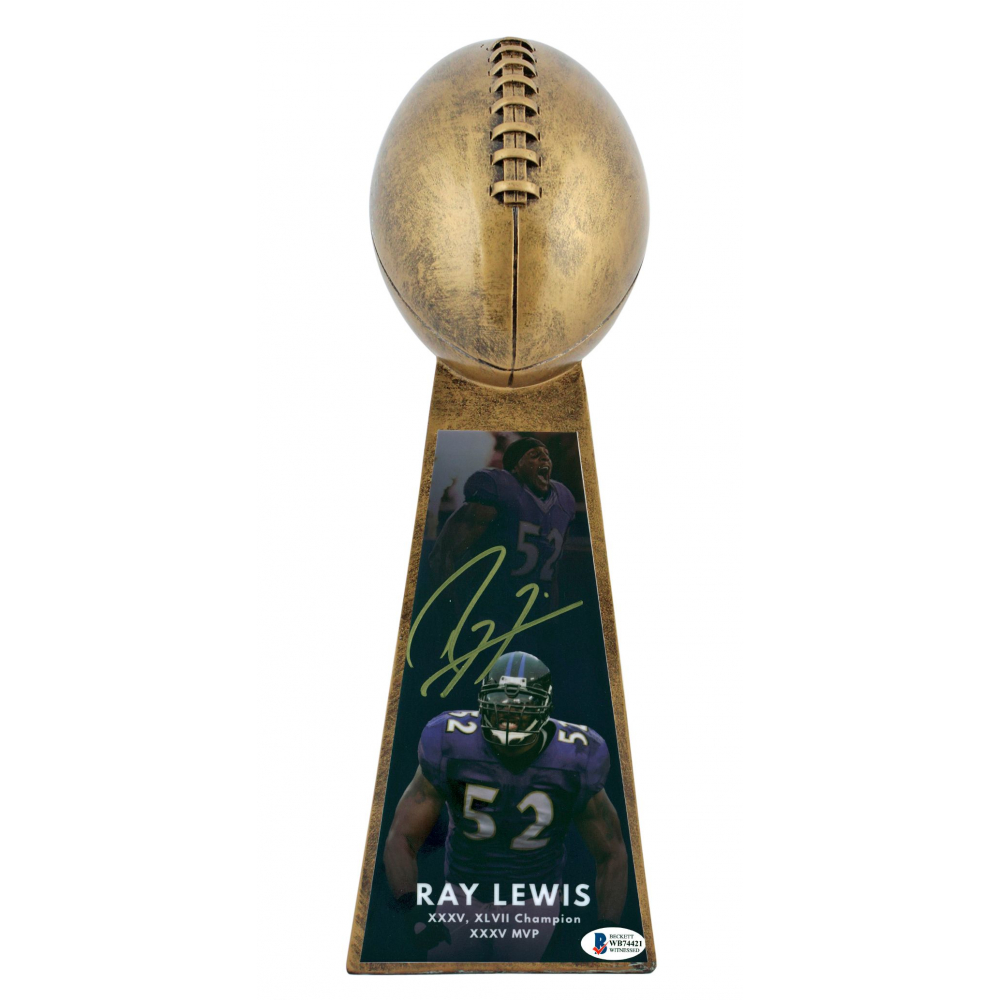 Ray Lewis Signed 15” Football Championship Trophy (Beckett COA ...