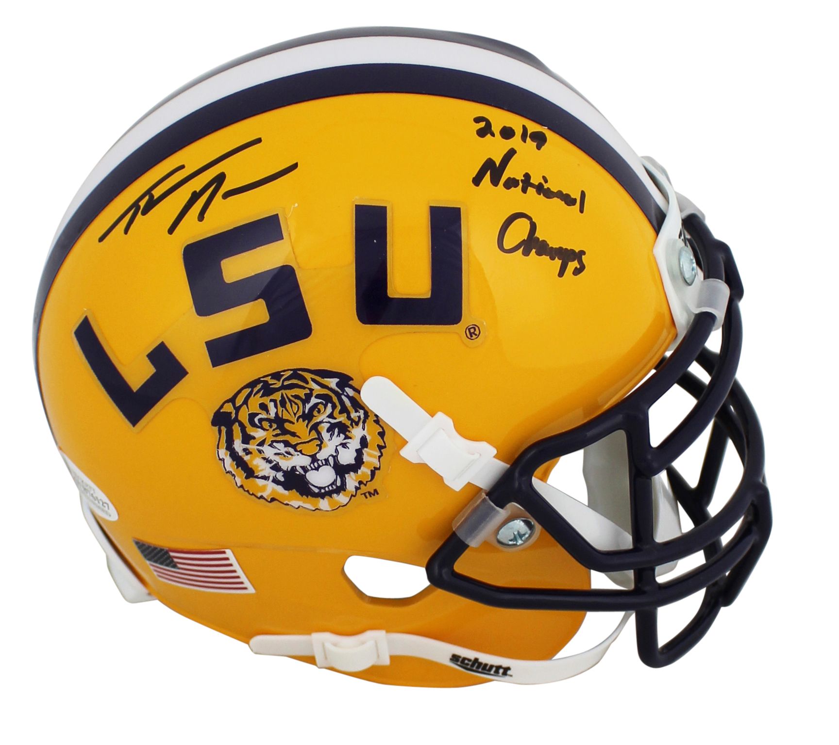 Thaddeus Moss Signed LSU Tigers Mini-Helmet Inscribed "2019 National ...
