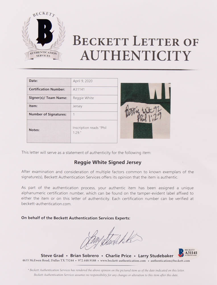 Reggie White Signed Packers Jersey (Beckett LOA) | Pristine Auction