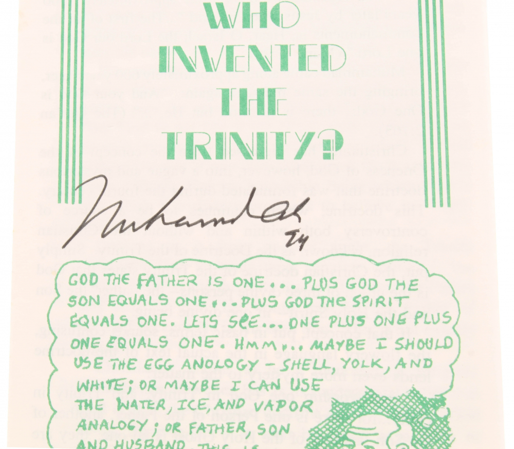 Muhammad Ali Signed "Who Invented The Trinity?" Brochure (JSA ALOA ...