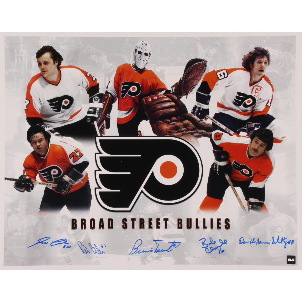 Flyers 16x20 Photo Signed by Reggie Leach, Bill Barber, Bernie Parent ...