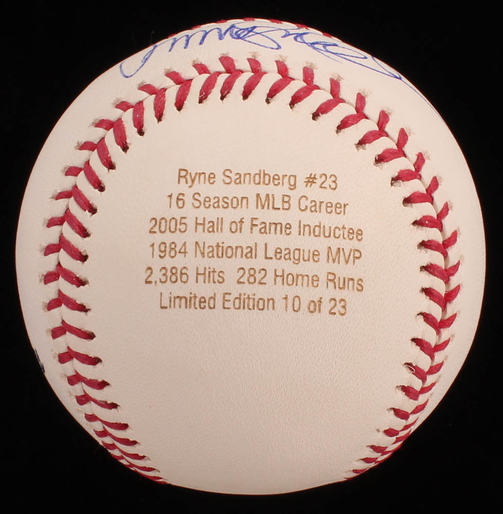 Ryne Sandberg Signed LE OML Career Stat Engraved Baseball (JSA COA ...