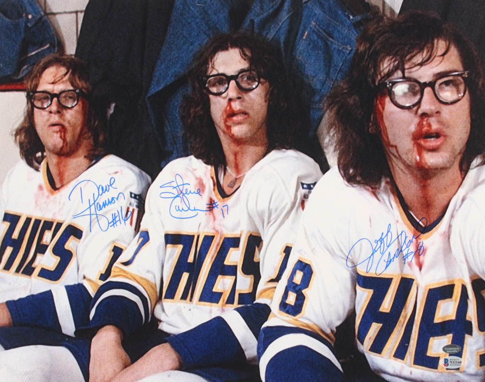 Dave Hanson, Steve Carlson & Jeff Carlson Signed "Slap Shot" 16x20 ...