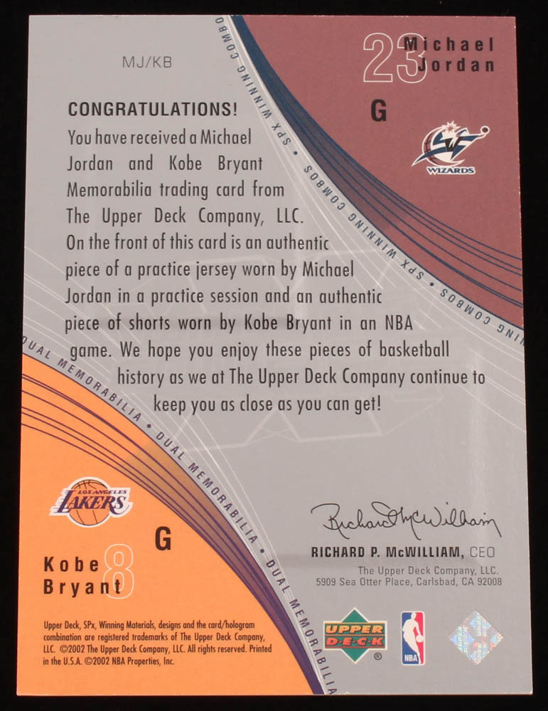 2002-03 SPx Winning Combos #MJKB Michael Jordan / Kobe Bryant ...