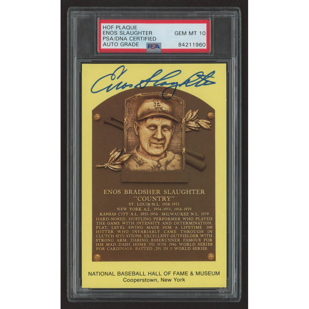 Enos Slaughter Signed Hall of Fame Plaque Postcard (PSA Encapsulated ...