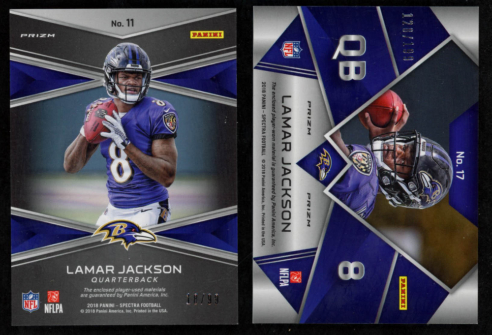 Lot of (2) Lamar Jackson 2018 Panini Spectra Football Cards With ...