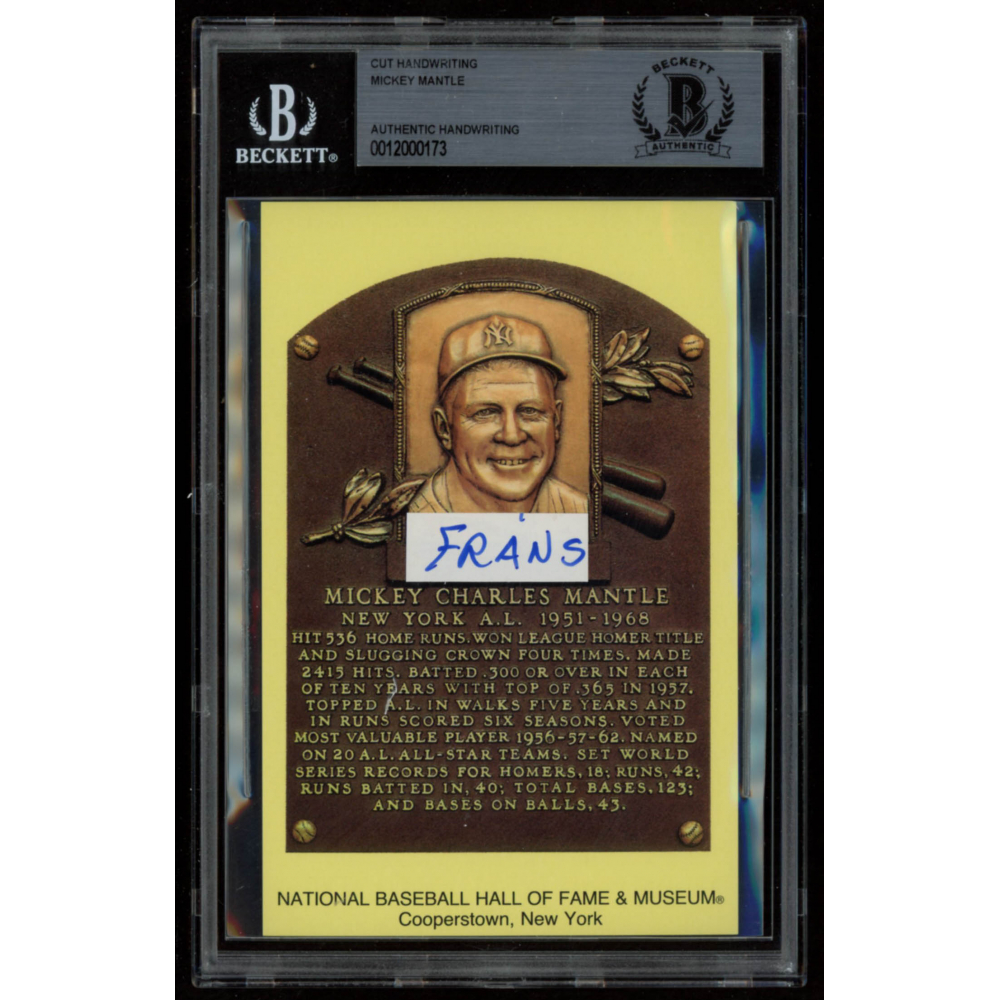Mickey Mantle Authentic Handwritten Word Gold Hall of Fame Postcard ...