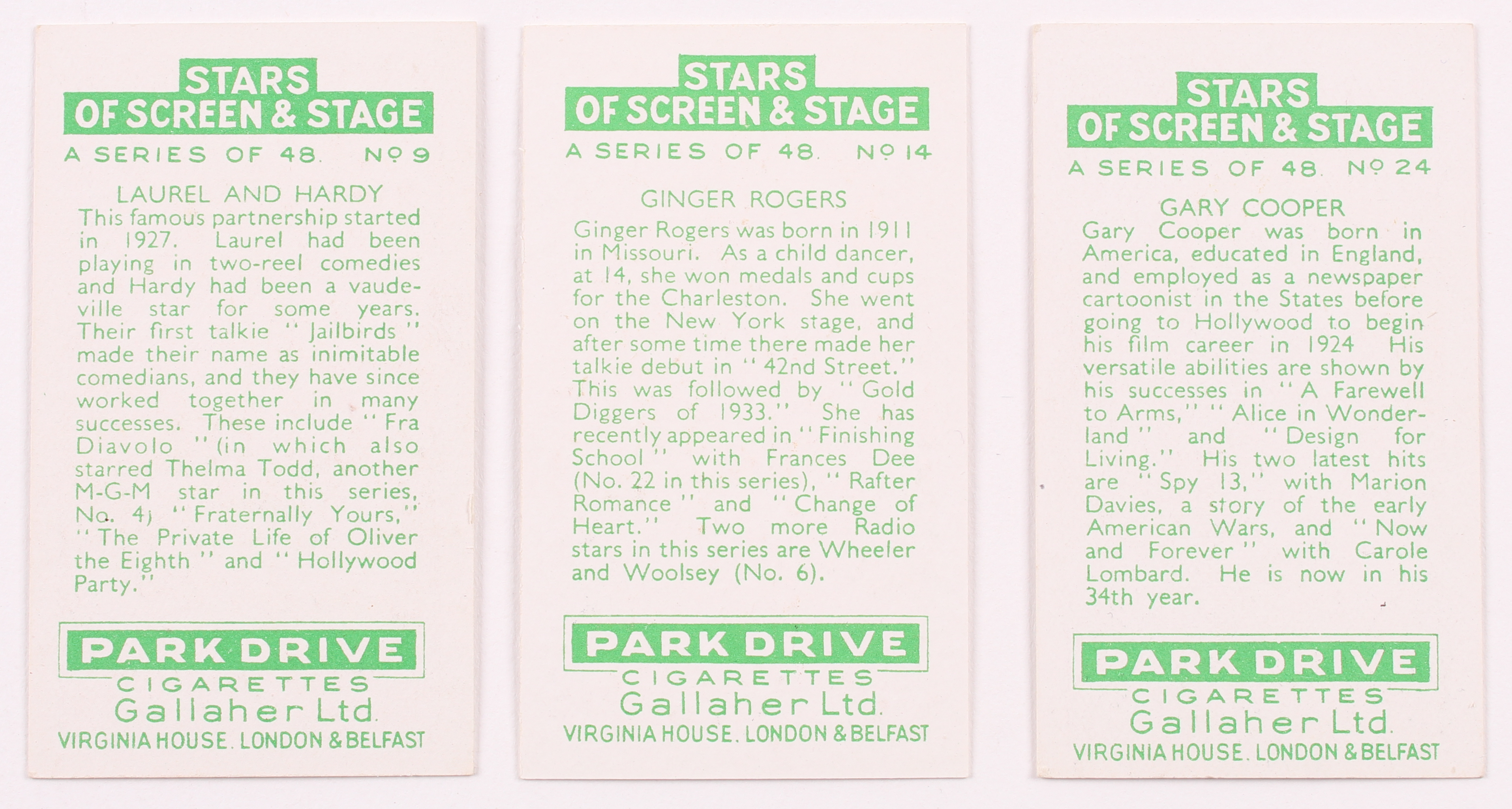 1935 Gallaher "Stars of Stage & Screen" Complete Set of (48) Cigarette ...