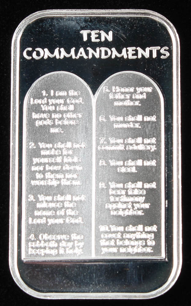 1 oz .999 Fine Silver Ten Commandments Bullion Bar | Pristine Auction