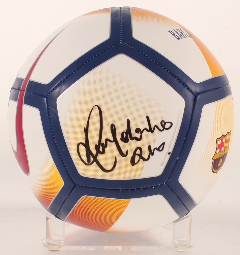 Ronaldinho Signed FC Barcelona Logo Soccer Ball Inscribed "R10 ...