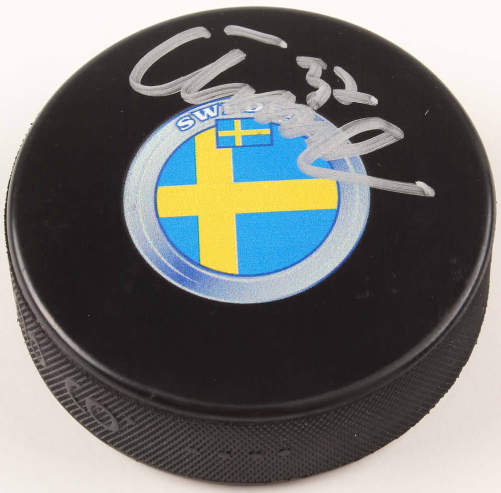 Isac Lundestrom Signed Team Sweden Logo Hockey Puck (COJO COA ...