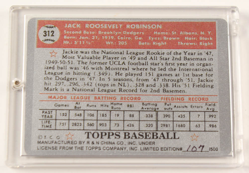Jackie Robinson LE The Keeper Series Card #6 With Display Case ...