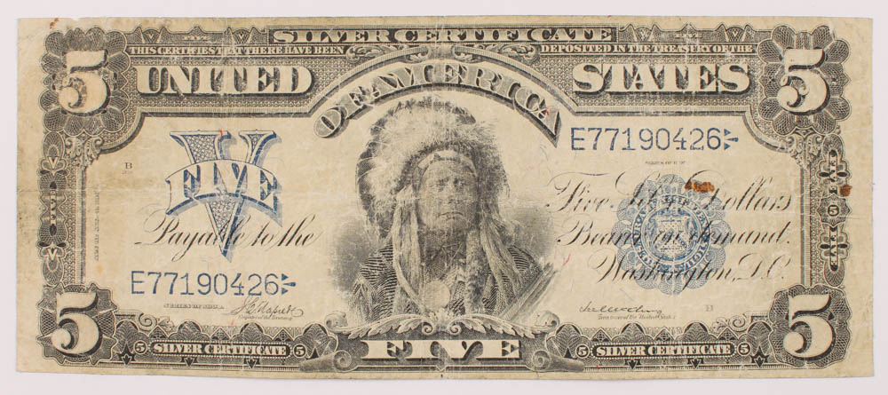 1899 $5 Five-Dollar "Indian Chief" U.S. Silver Certificate Large-Size ...