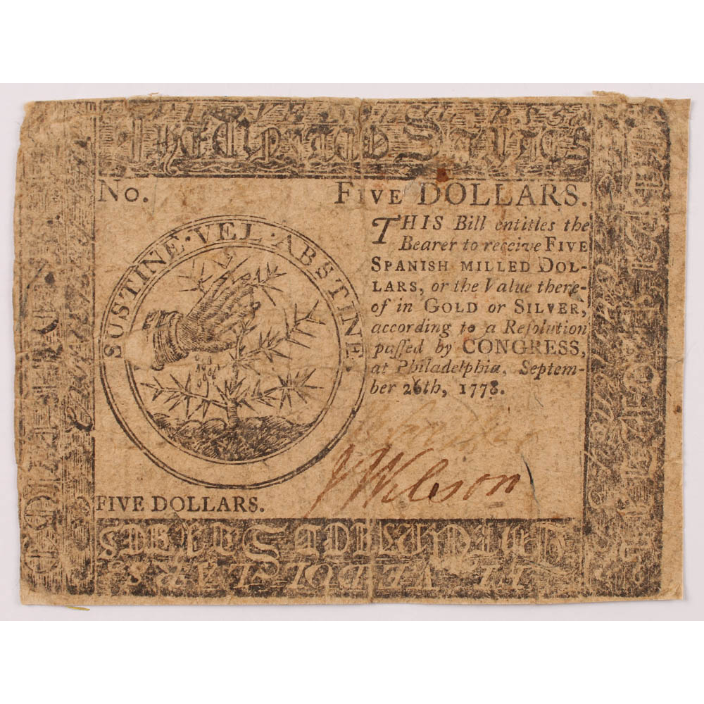 1778 $5 Five Dollars - Continental - Colonial Currency Note | Pristine ...