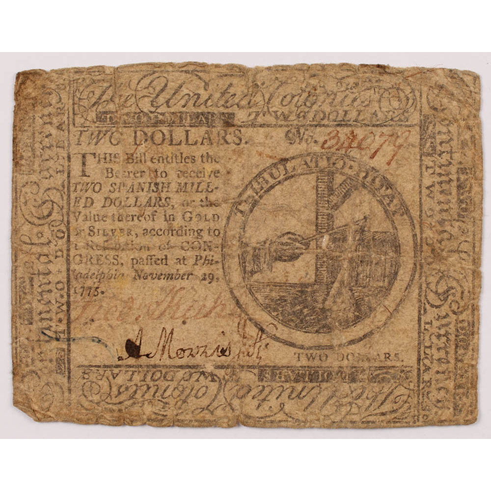 1775 $2 Two Dollars - Continental - Colonial Currency Note | Pristine ...