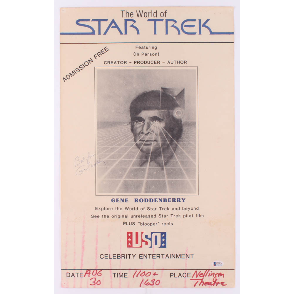 Gene Roddenberry Signed "Star Trek" 14x22 Print Inscribed "Best From ...