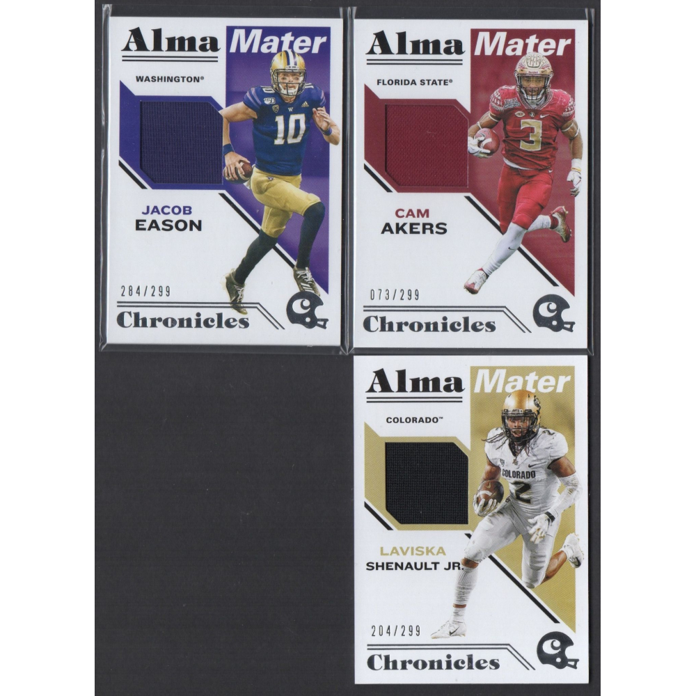 Lot of (3) Panini Chronicles Alma Mater Cards with Cam Akers #7, Jacob ...