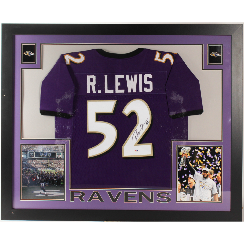 Ray Lewis Signed Baltimore Ravens 35x43 Custom Framed Jersey (PSA COA ...