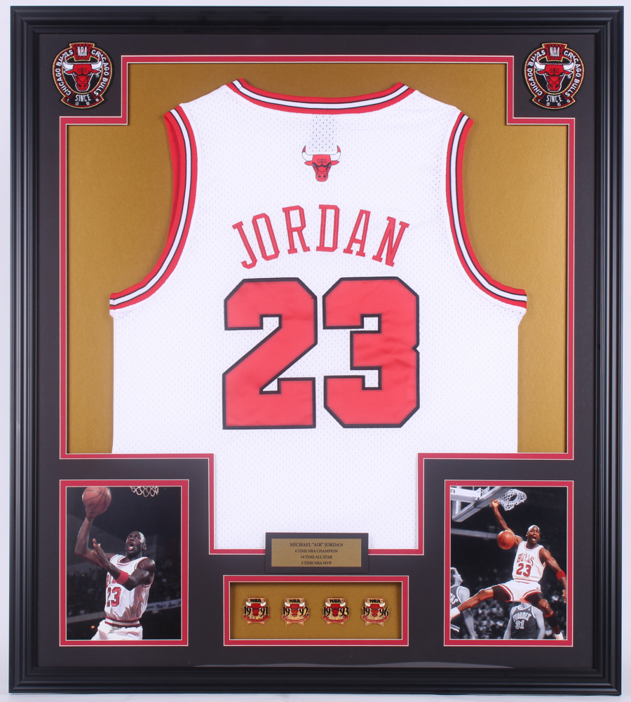 Michael Jordan 32.5x36.5 Custom Framed Jersey Display with (4) NBA ...