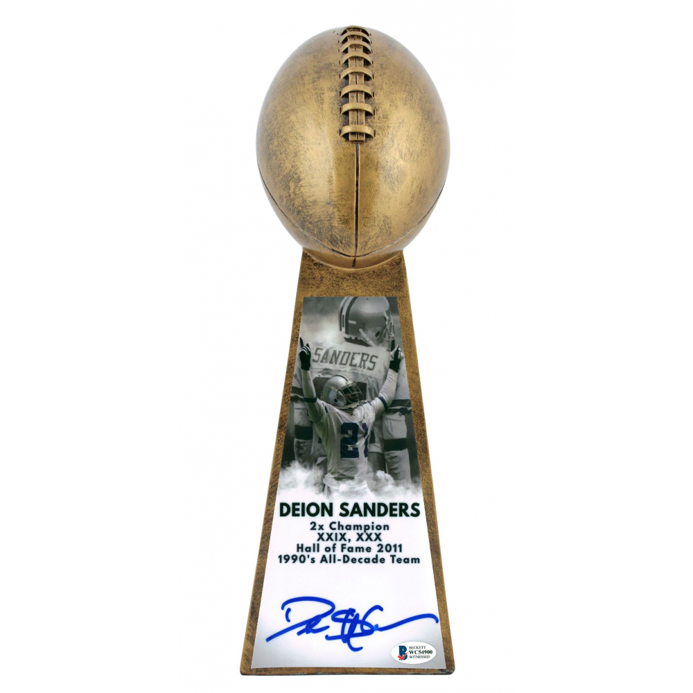 Deion Sanders Signed 15" Football Championship Trophy (Beckett COA ...