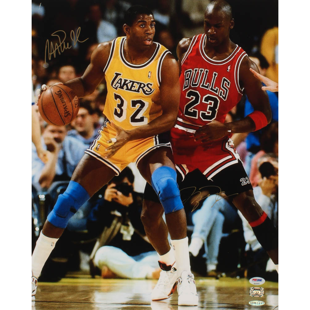 Michael Jordan & Magic Johnson Signed Lakers 16x20 Photo (UDA COA, PSA ...