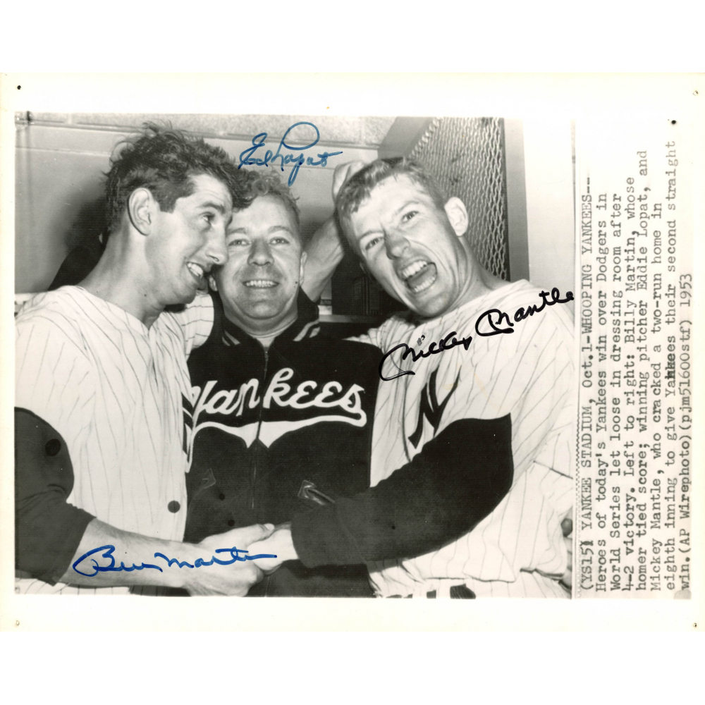 Mickey Mantle, Billy Martin, & Ed Lopat Signed Yankees 8x10 Original ...