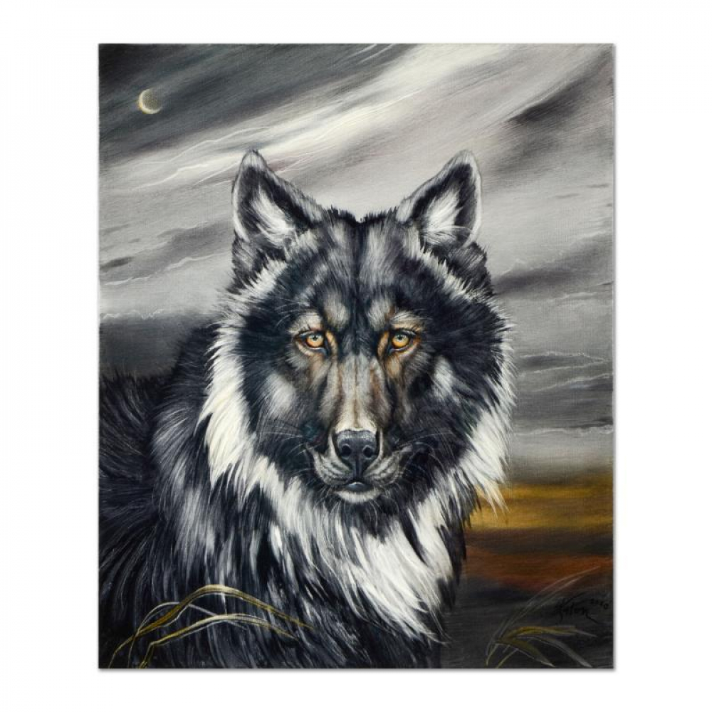 Martin Katon Signed "Black Wolf" 20x24 Original Oil Painting on Canvas ...