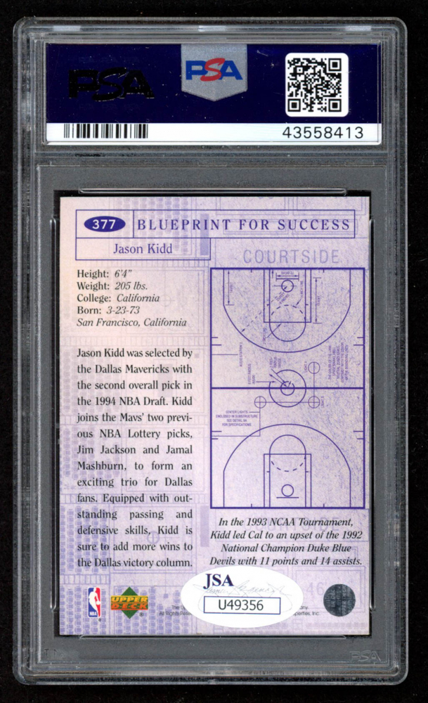 Jason Kidd Signed 1994-95 Collector's Choice #377 (PSA Encapsulated ...