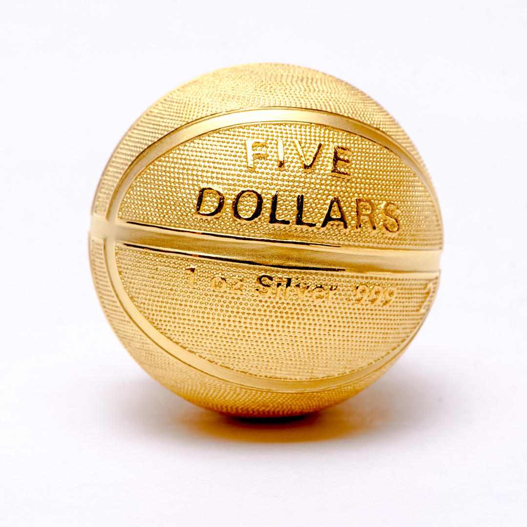 2020 Samoa $5 1 oz Silver Spherical Basketball-Shaped Coin with 24k ...
