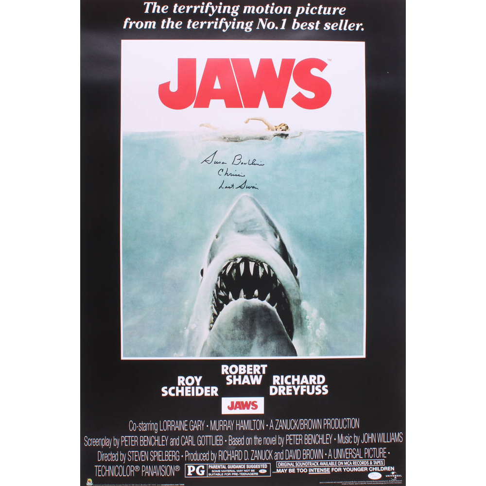 Susan Backlinie Signed "Jaws" 24x36 Movie Poster Inscribed "Chrissie" & "Last Swim" (JSA COA ...