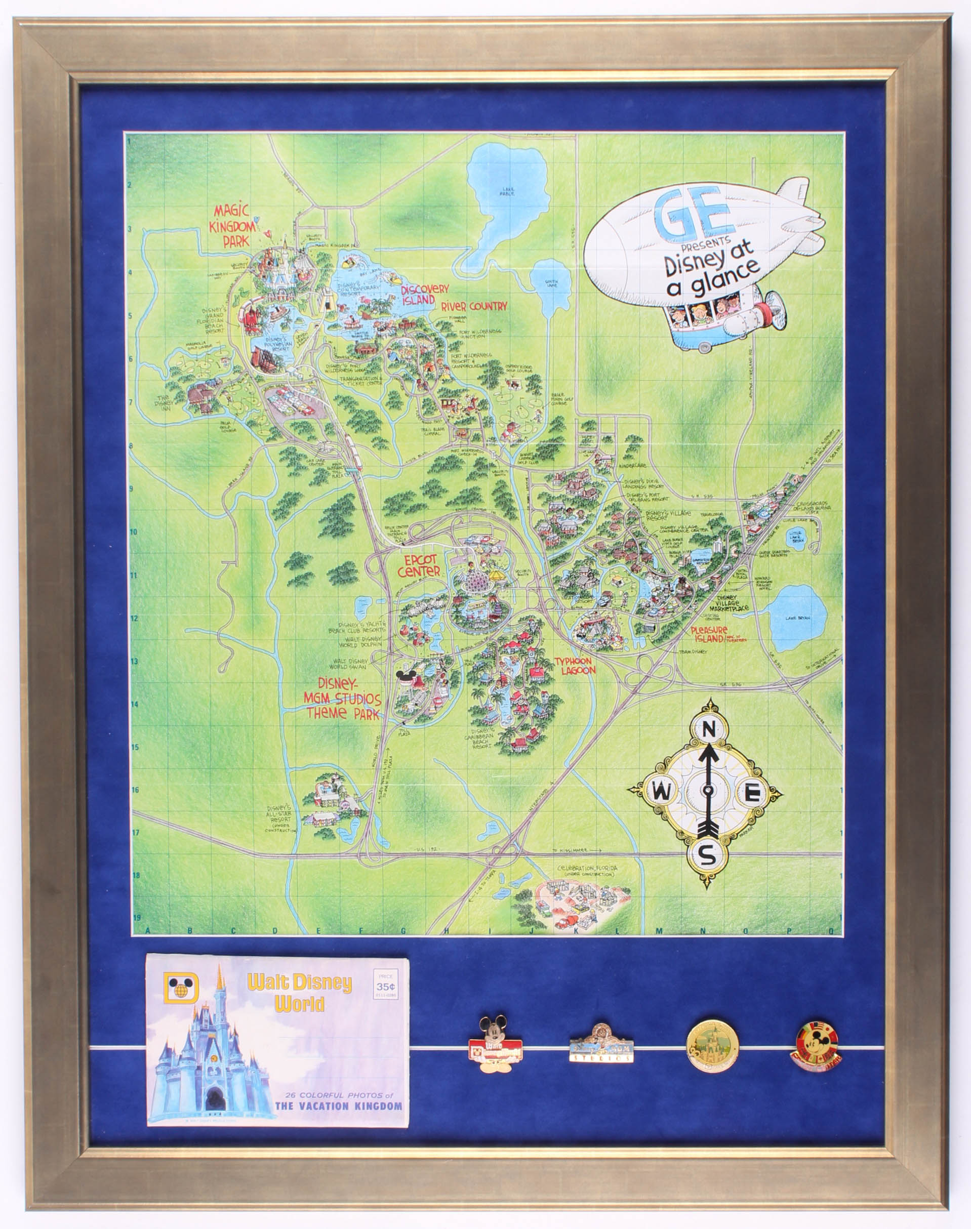 21.75x27.75 Custom Framed Vintage Walt Disney World Map Display with ...