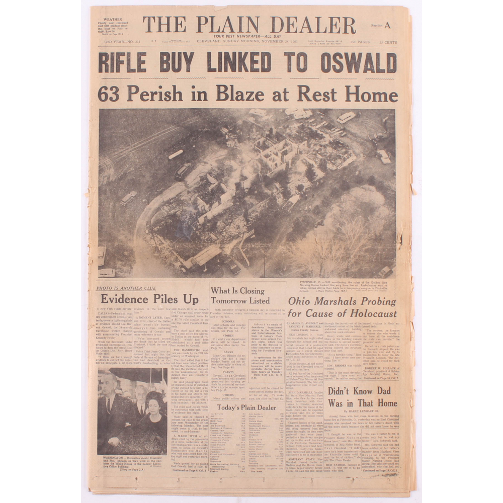 Original November 24, 1963 The Plain Dealer Newspaper | Pristine Auction