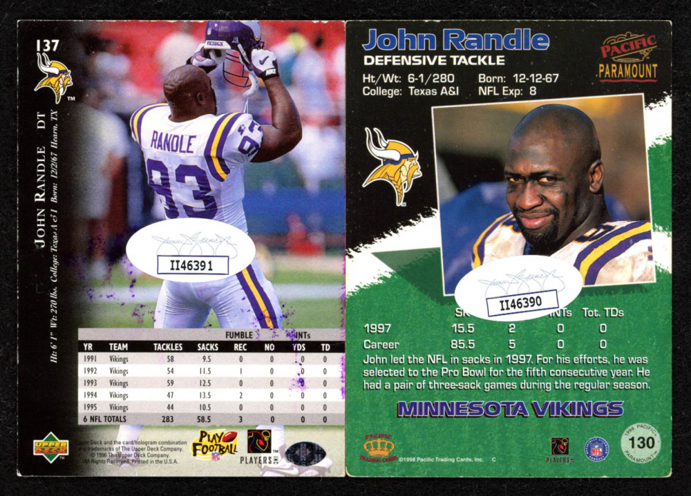 Lot of (2) John Randle Signed Football Cards with 1996 Upper Deck ...
