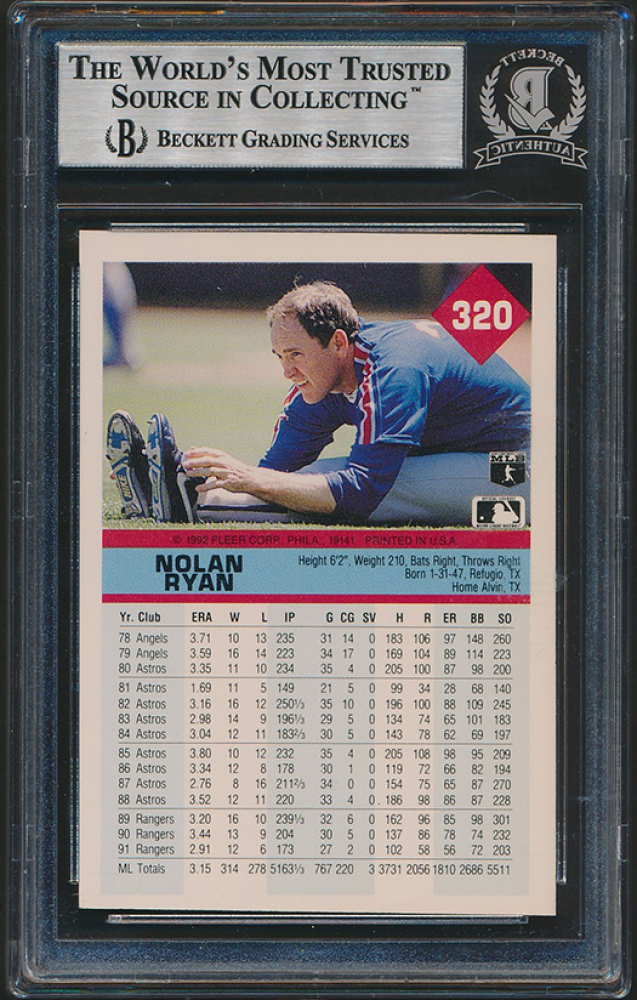 Nolan Ryan Signed 1992 Fleer #320 (BGS Encapsulated) | Pristine Auction