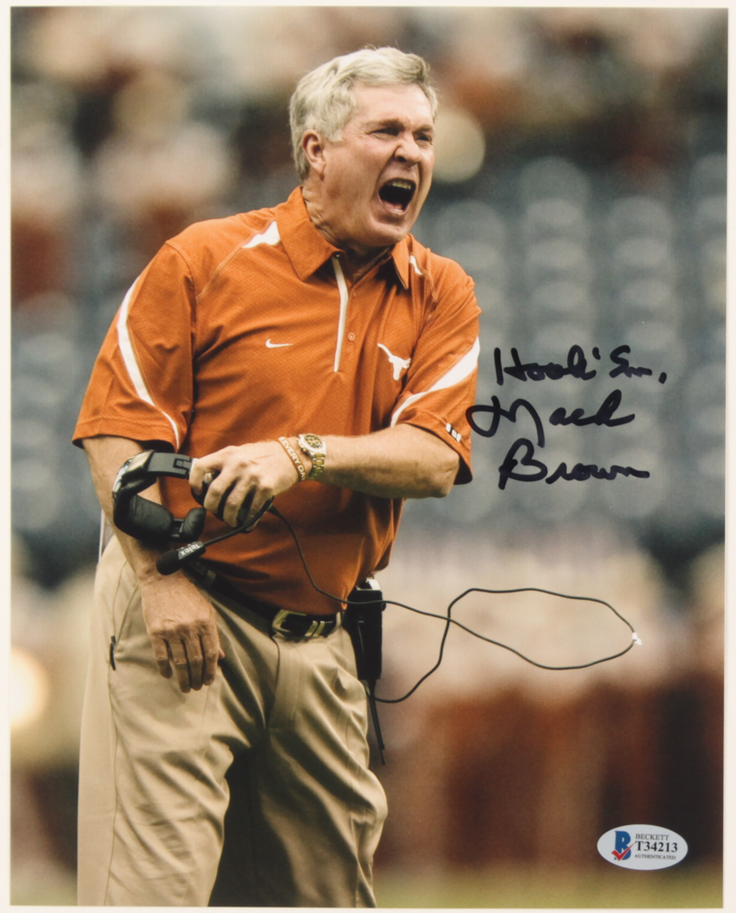 Mack Brown Signed Texas Longhorns 8x10 Photo Inscribed "Hook Em ...