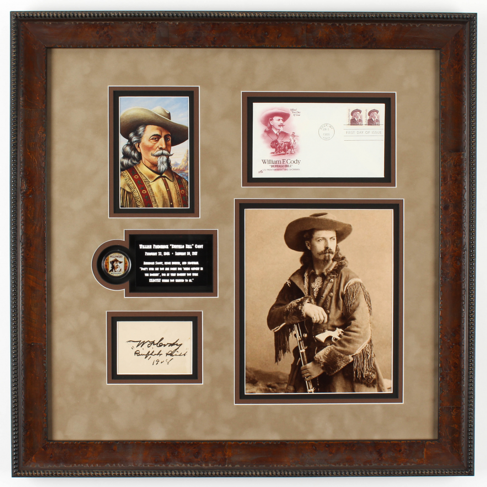 Buffalo Bill Signed 22.5x22.5 Custom Framed Cut Display Inscribed "1908 ...