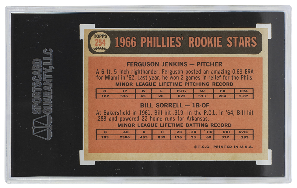 1966 Topps #254 Rookie Stars Fergie Jenkins RC / Bill Sorrell RC (SGC 6 ...