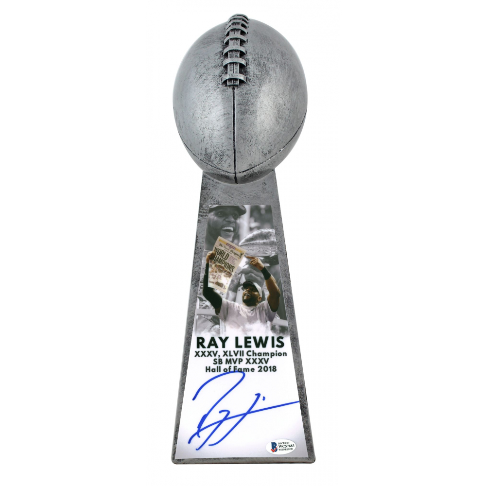 Ray Lewis Signed 15” Football Championship Trophy (Beckett COA ...
