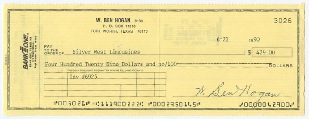Ben Hogan Signed Vintage Personal Bank Check (JSA) | Pristine Auction