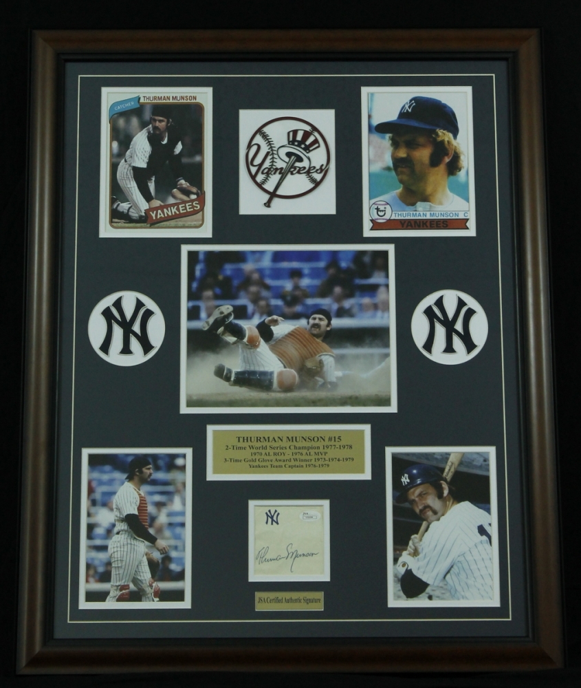 Thurman Munson Signed Vintage Cut in Yankees 25x31 Custom Framed ...