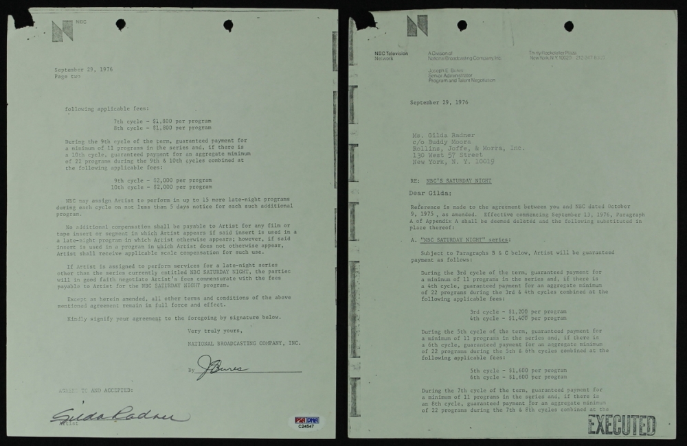 Gilda Radner Signed Original NBC Contract from 1976 (PSA COA ...