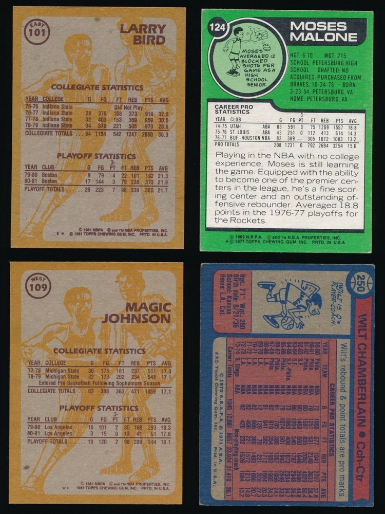 Lot of (5) Vintage Basketball Cards with Wilt Chamberlain, Magic ...