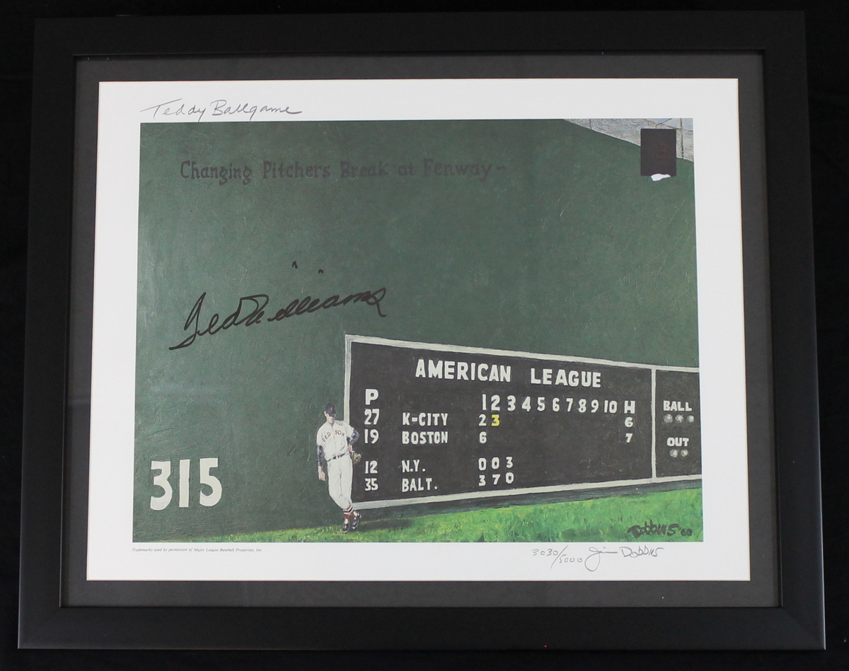 Ted Williams Signed 18x22 "Teddy Ballgame" Framed LE Lithograph #3030/ ...