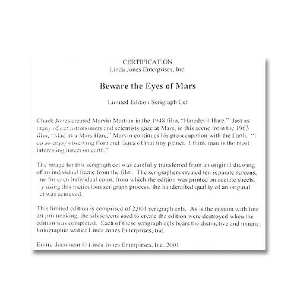 "Beware the Eyes of Mars" Sold Out Limited Edition Sericel Animation ...